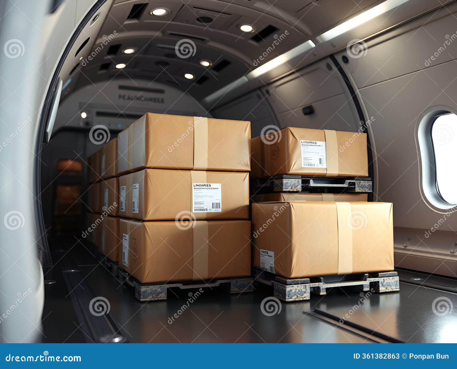 Cargo Packages Stacked Inside an Airplane for Air Freight ...