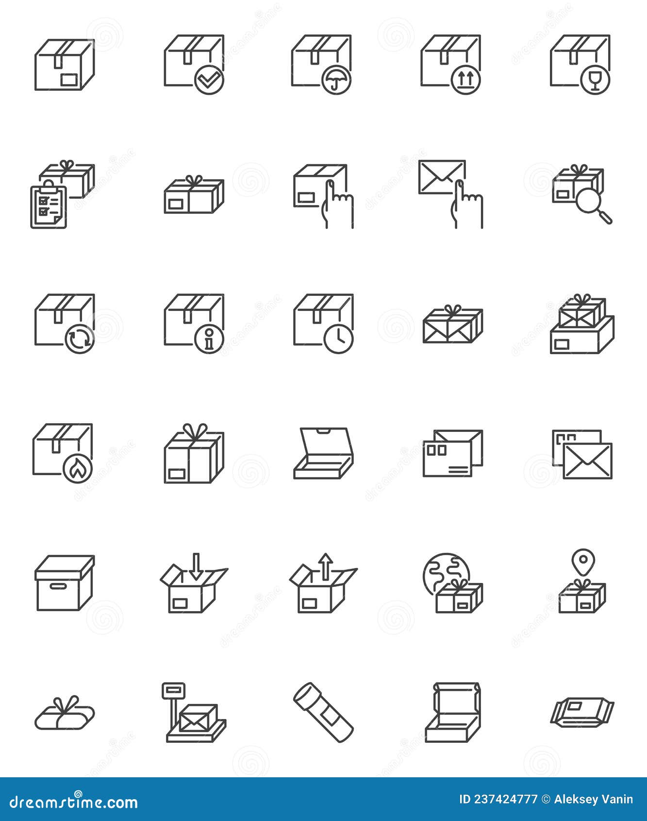 Cargo Packaging Line Icons Set Stock Vector - Illustration of pack ...