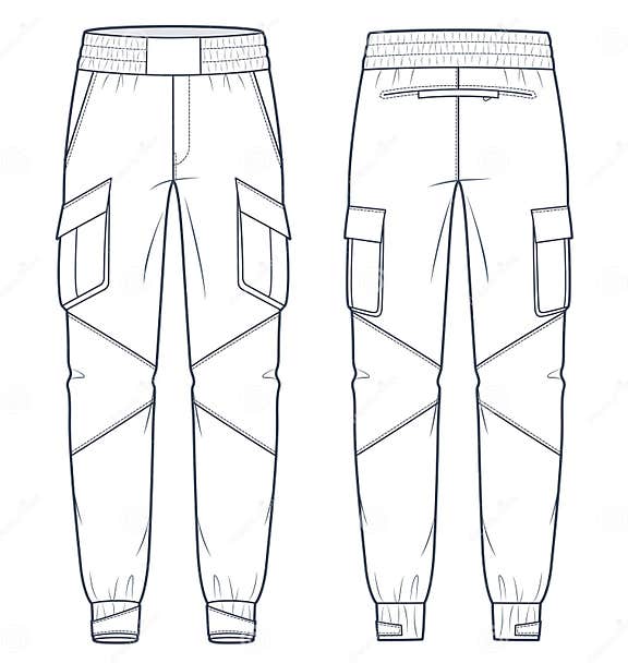 Cargo Pants Fashion Flat Technical Drawing Template Jogger Pants