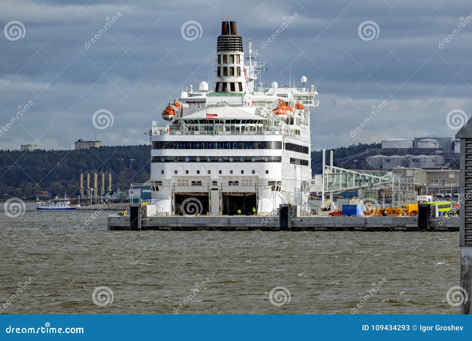 Cargo-passenger Ferry Ship Loading in a Port Stock Image - Image of ...