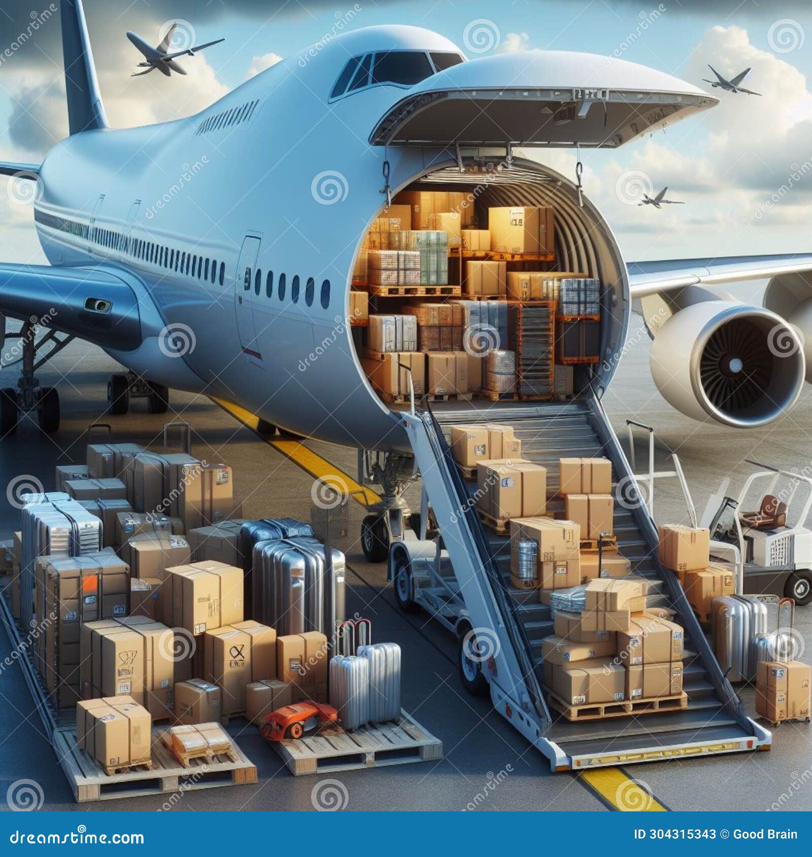 Cargo Plane at the Airport is Loading Goods for Delivery, Illustration ...