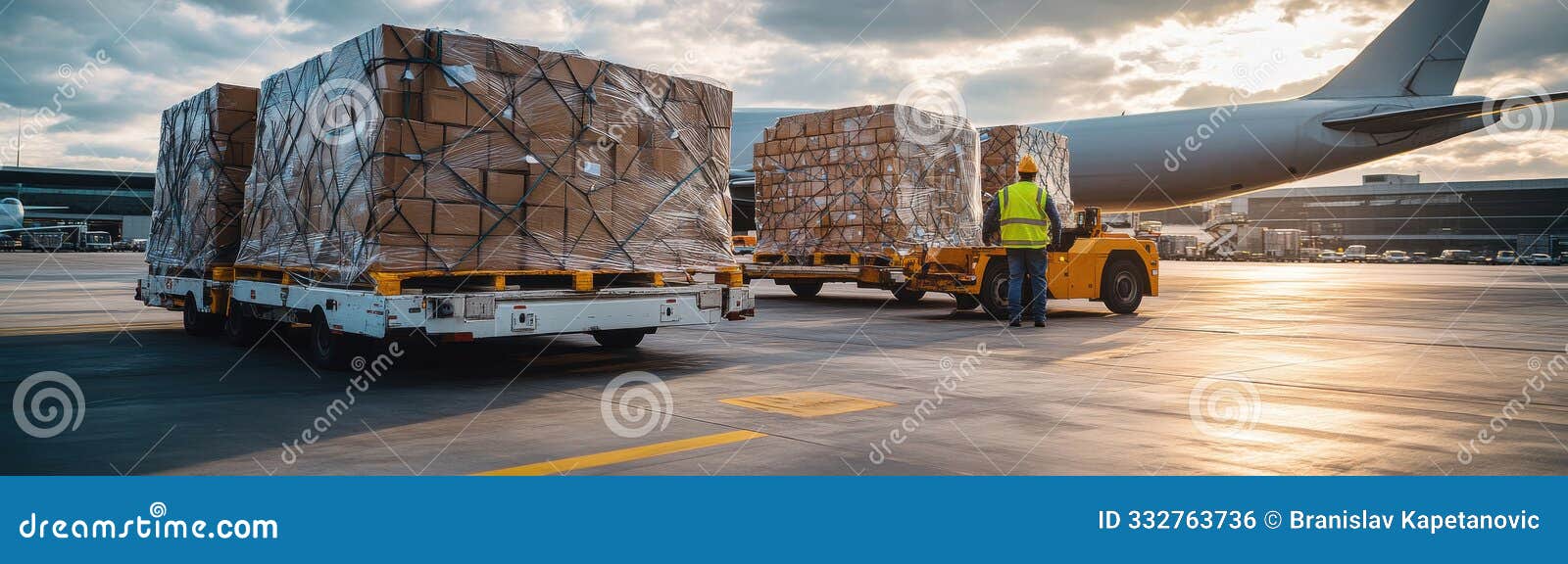 Cargo Plane Loading Activity with Pallets and Unloading Equipment at an ...