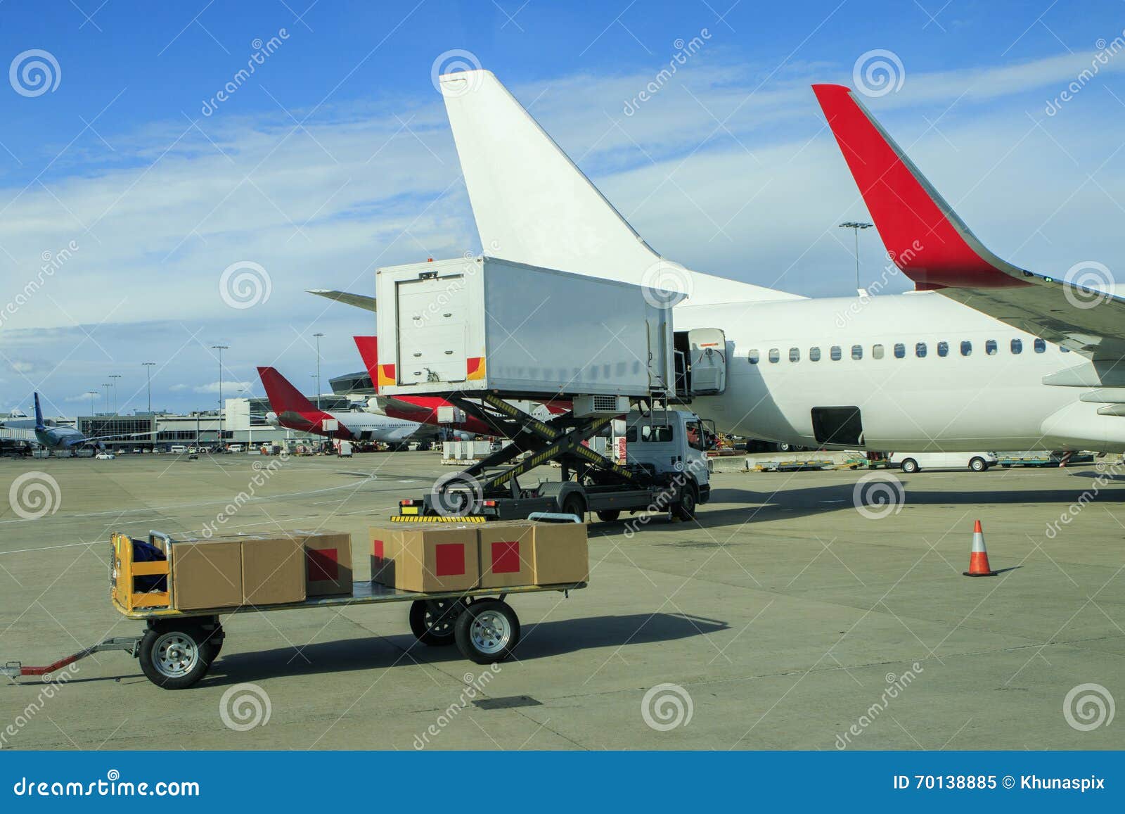 Cargo Plane Loading Commercial Product in Airport Stock Image - Image ...