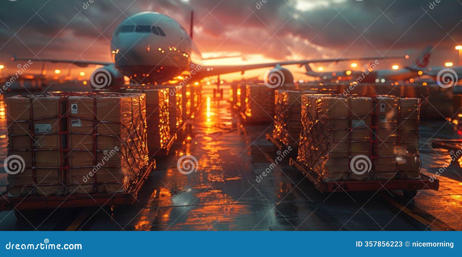Cargo Plane and Packages on Runway. Created by Generative Artificial ...