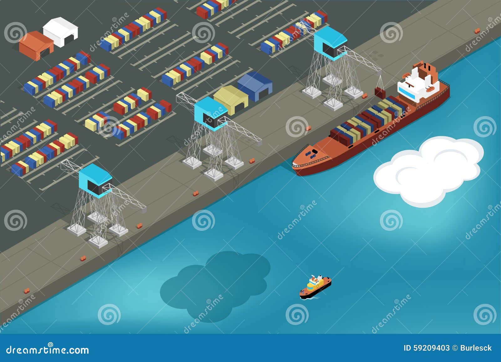 Cargo Port. Commercial Ship Loading Containers Cartoon Vector ...