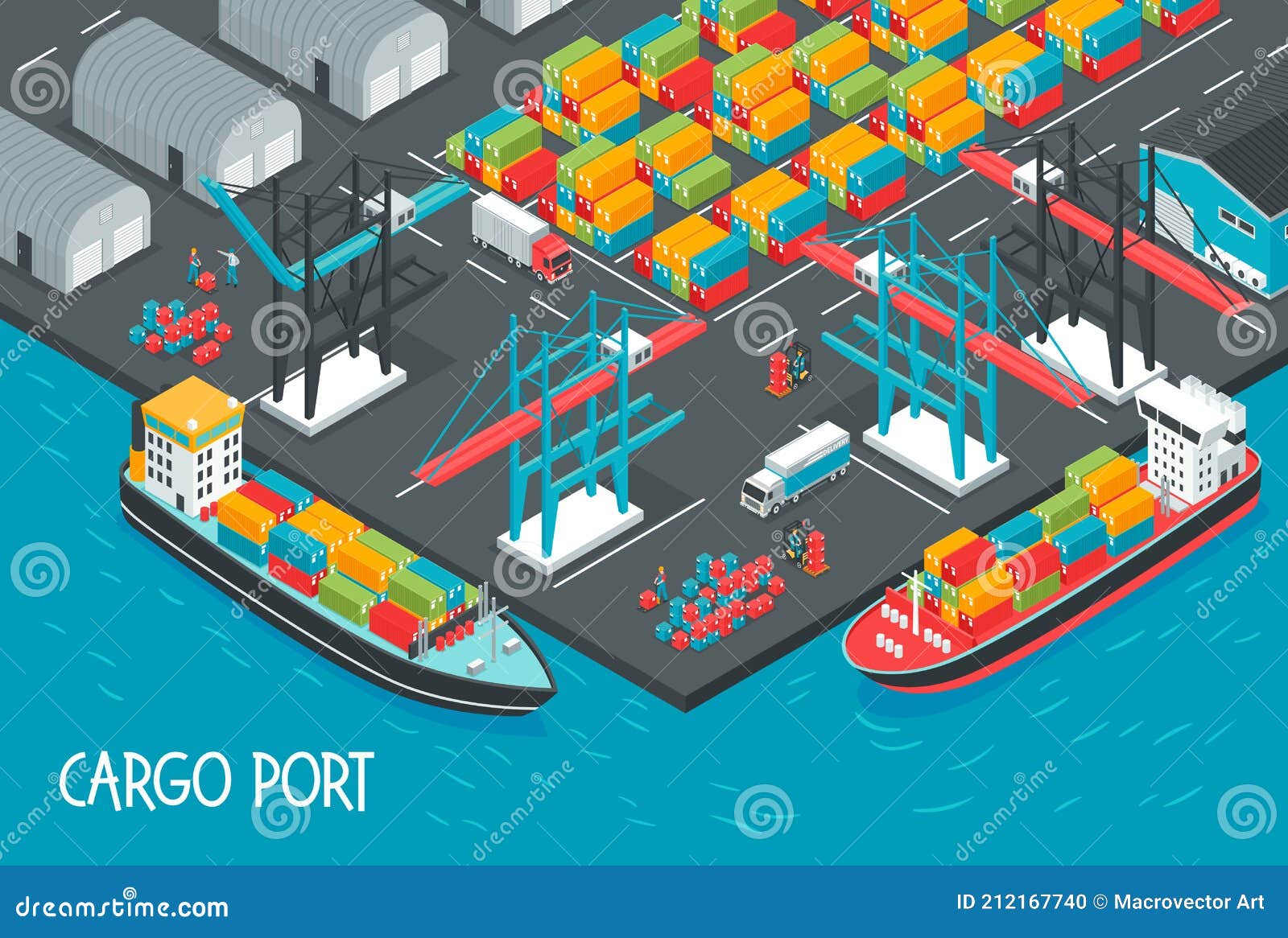 Cargo Port Illustration stock vector. Illustration of cover - 212167740