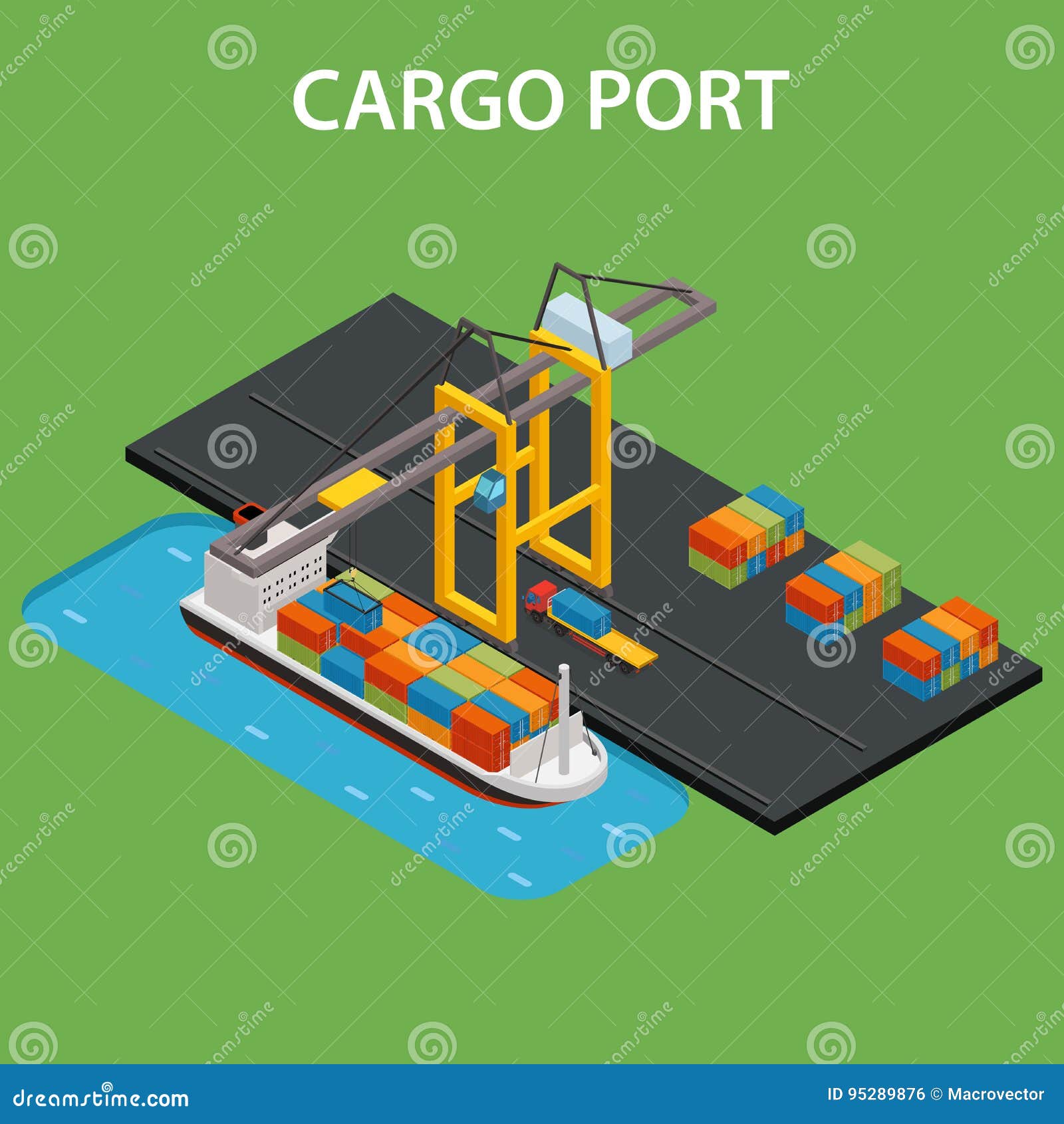 Cargo Port Illustrations In Isometric Projection Cartoon Vector ...