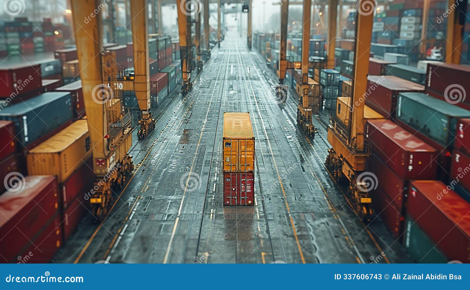 Cargo Port Operations Under Rainy Skies Stock Illustration ...