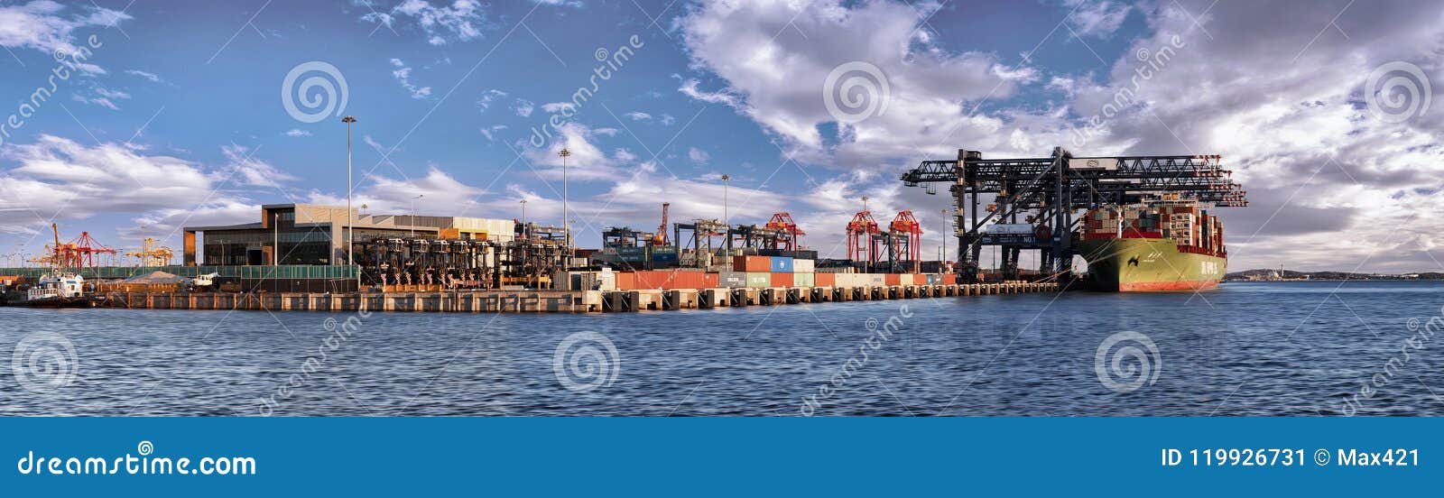 Cargo port panoramic view editorial photo. Image of shipping - 119926731