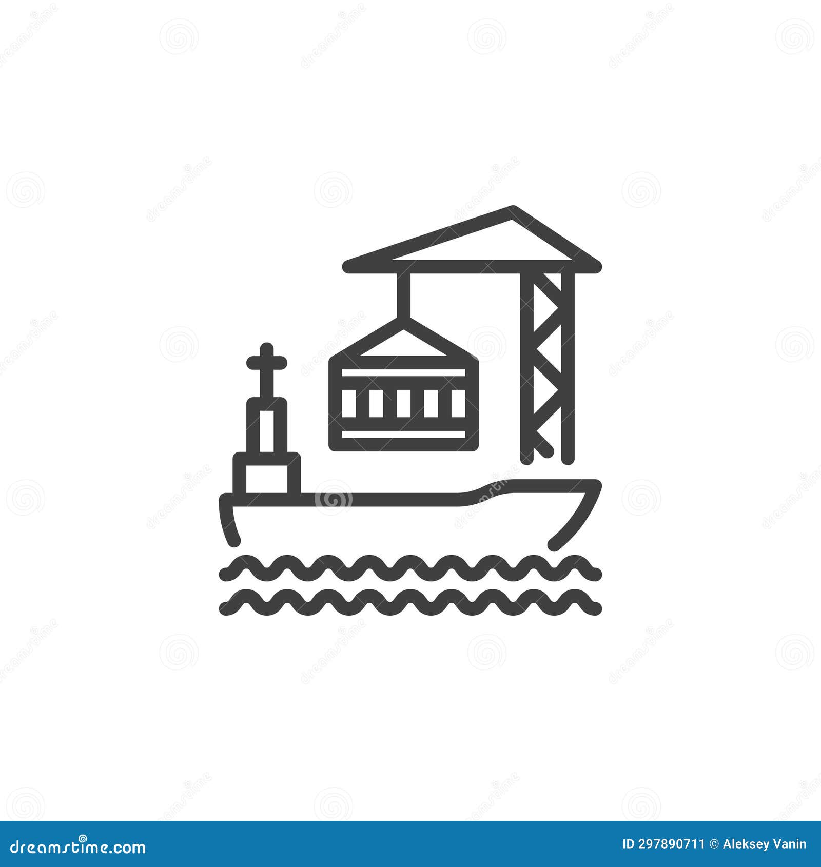 Cargo Port with Ship and Container Line Icon Stock Illustration ...