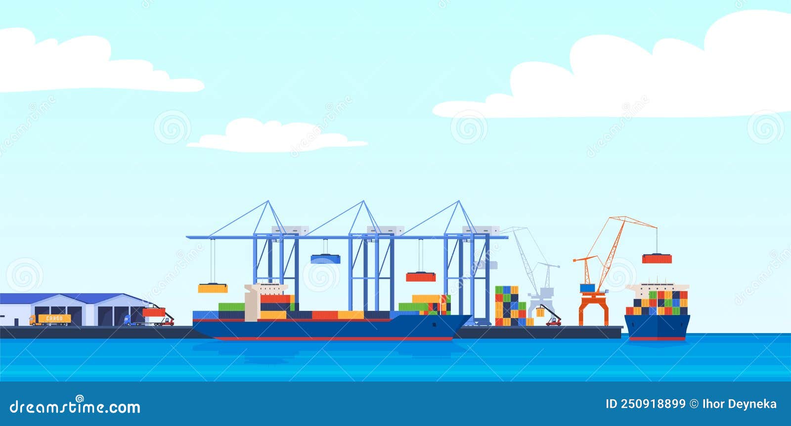 Cargo Port for Unloading Containers from Ships. International Trade ...