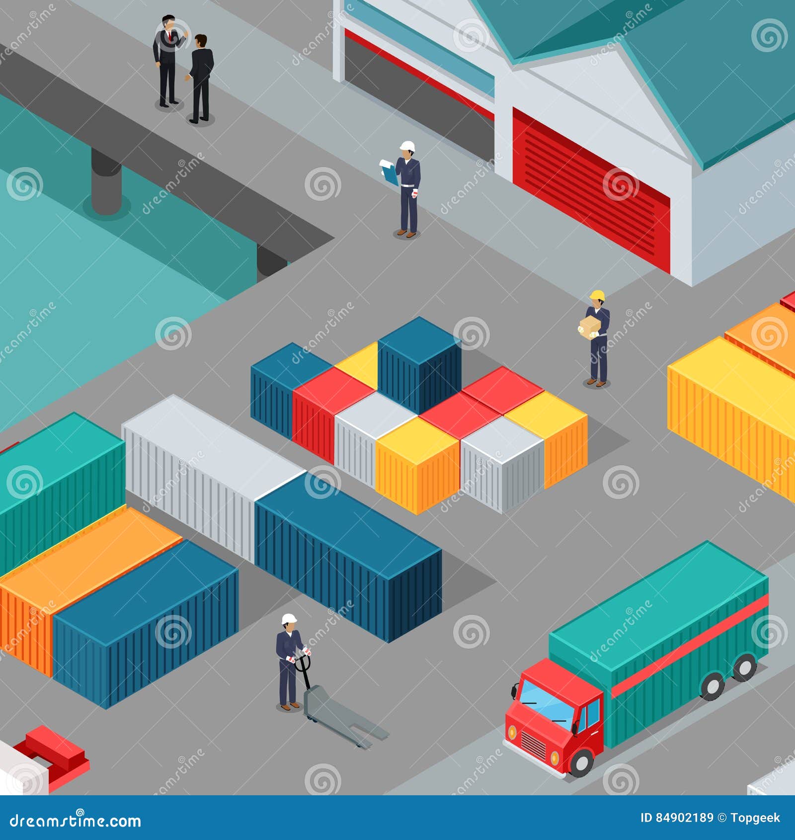 Warehouse Port Isometric Projection. Ships With Containers On The Berth ...