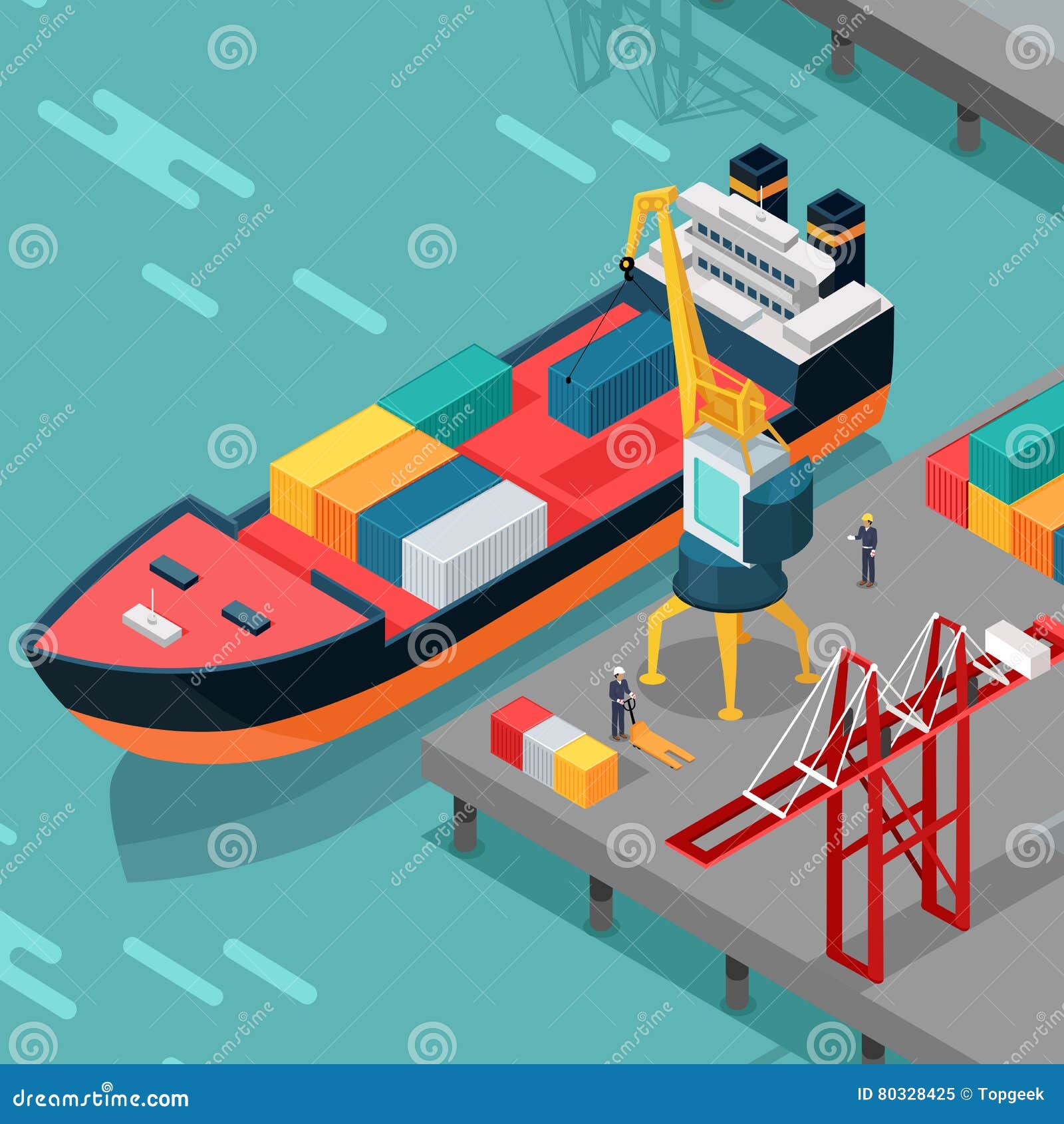 Cargo Port Vector Concept in Isometric Projection Stock Vector ...