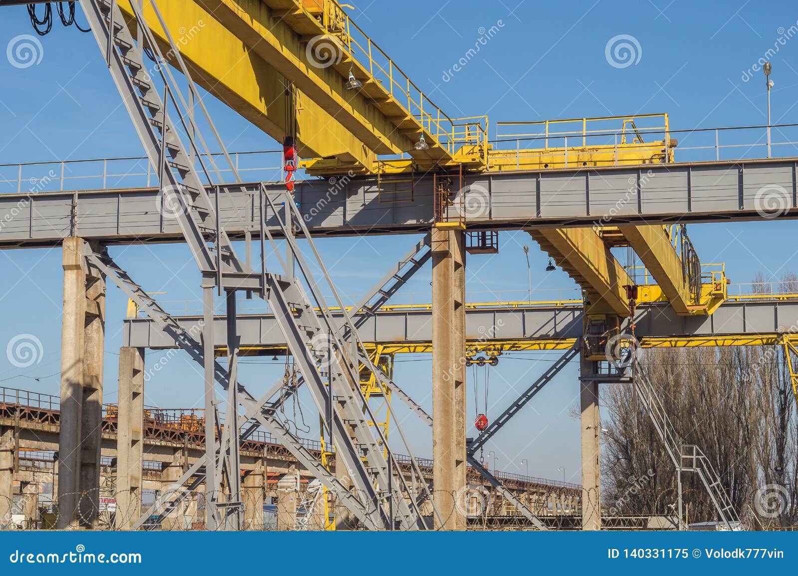 Railway lifting cranes. stock image. Image of concrete - 140331175