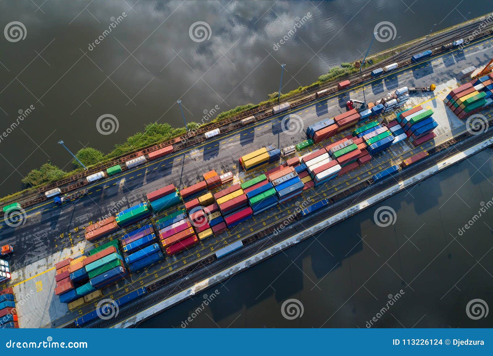 Cargo River Harbour with Shipping Containers. Stock Photo - Image of ...