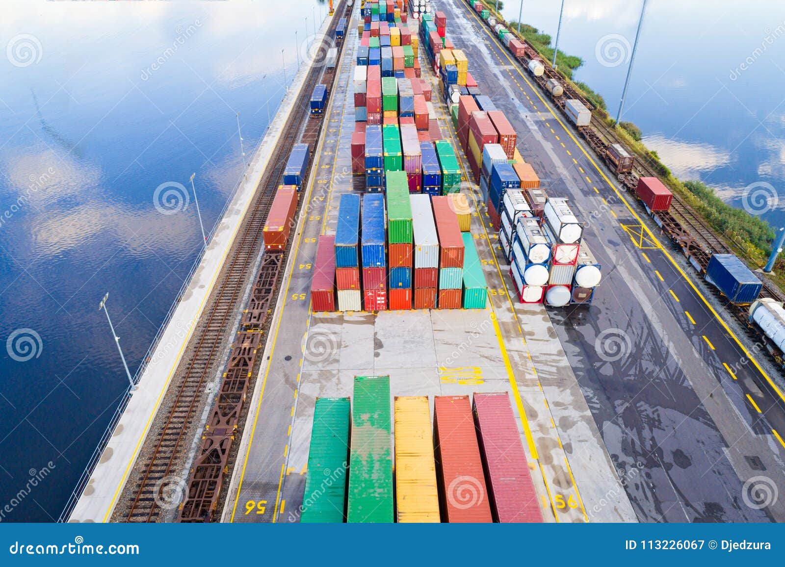 Cargo River Harbour with Shipping Containers. Stock Image - Image of ...