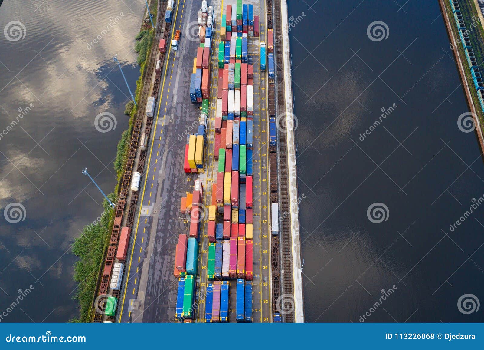 Cargo River Harbour with Shipping Containers. Stock Photo - Image of ...