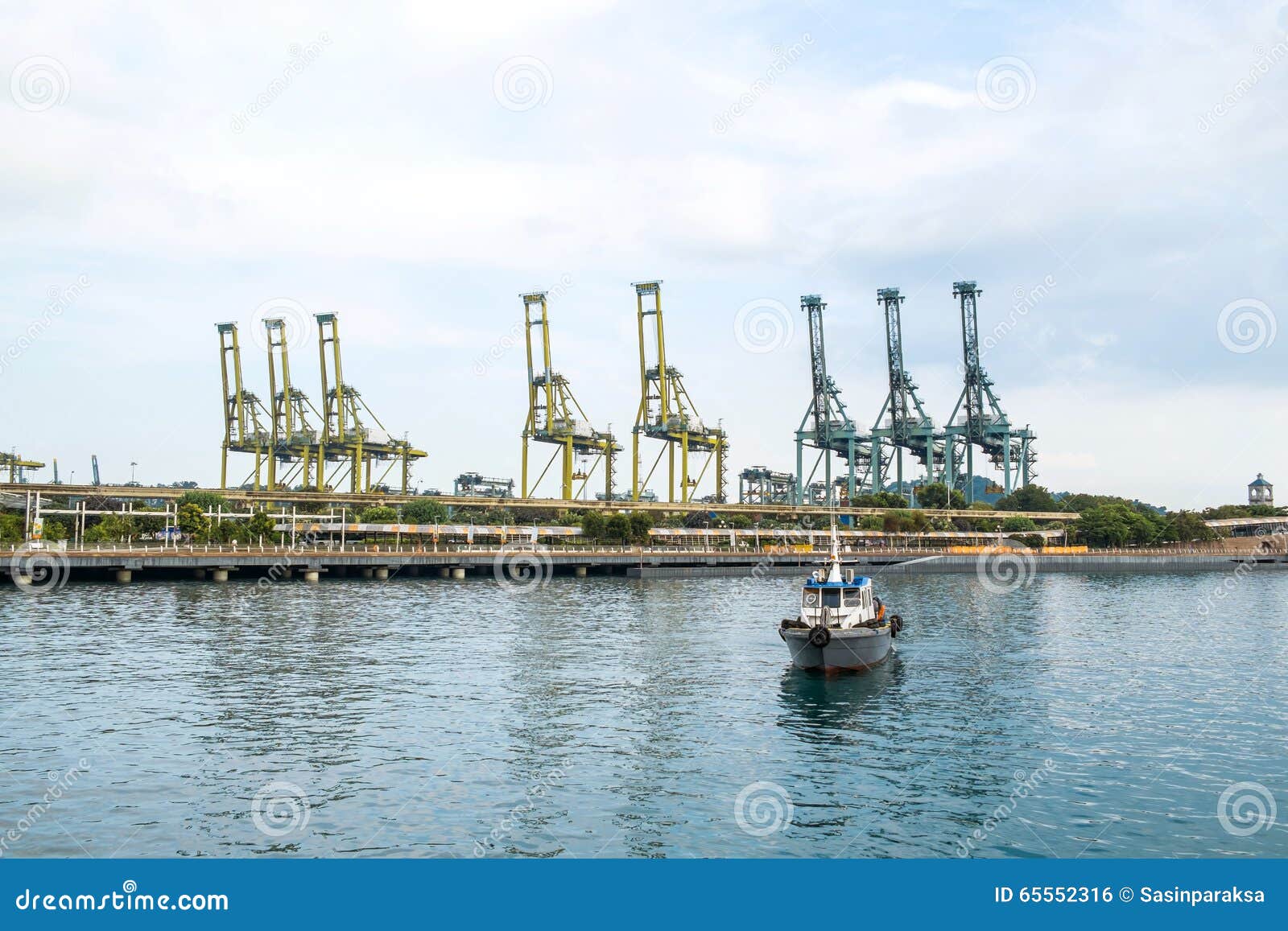 Cargo Sea Port with Boat in Singapore Stock Photo - Image of container ...