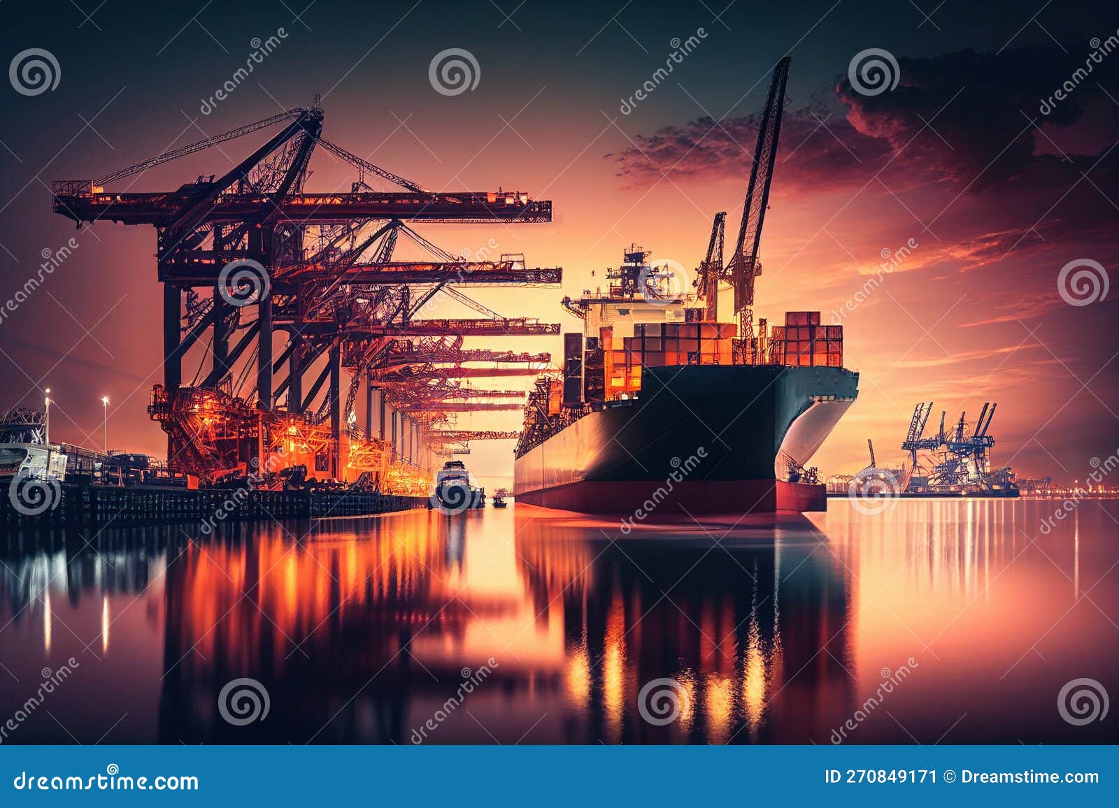 Cargo Sea Port with Cargo Freight Ships, Harbour Port Cranes Stock ...