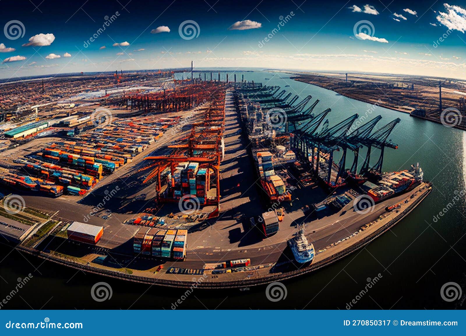 Cargo Sea Port with Cargo Freight Ships, Harbour Port Cranes Stock ...