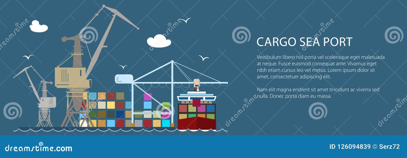 Cargo Seaport with Container Ship, Banner Stock Vector - Illustration ...