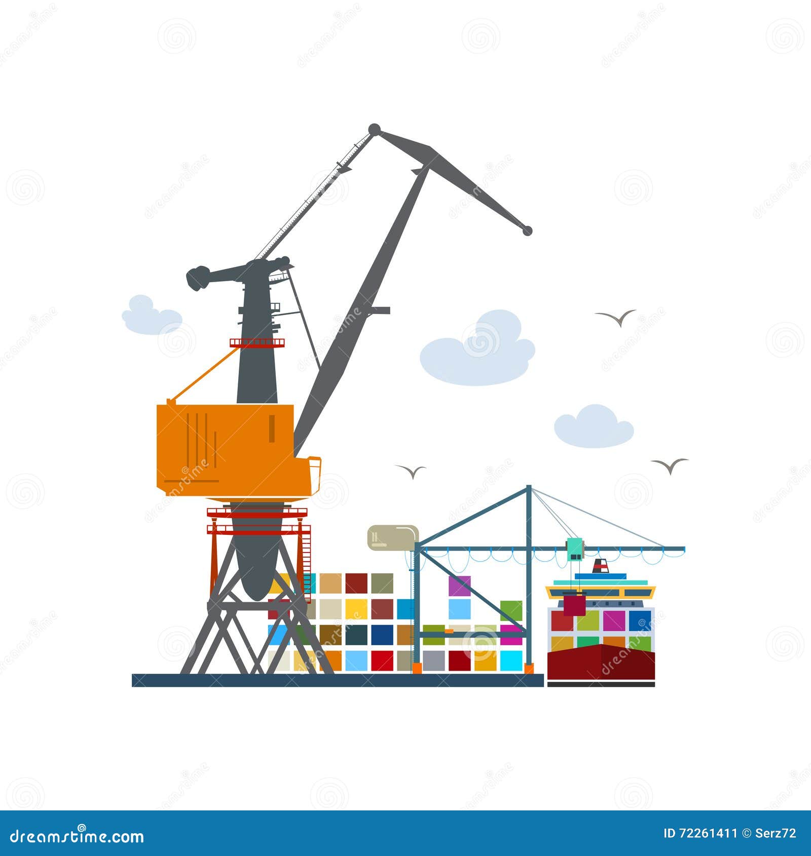 Shipbuilding With Docks And Cranes Vector Illustration | CartoonDealer ...