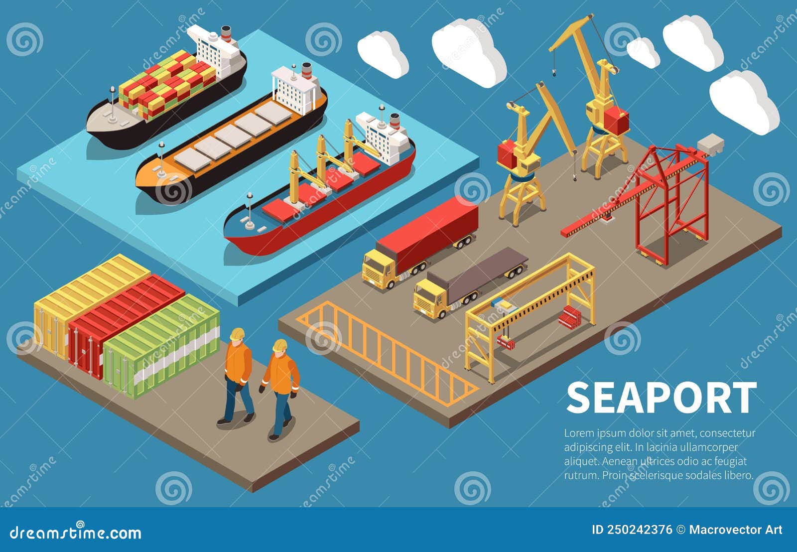 Cargo Seaport On Metropolis Harbor Cartoon Vector | CartoonDealer.com ...