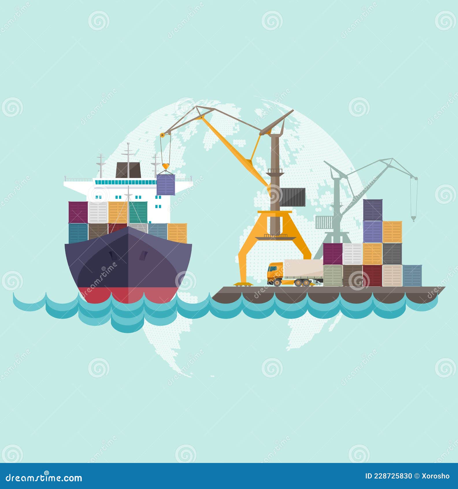 Cargo Seaport Poster Brochure Vector Illustration | CartoonDealer.com ...
