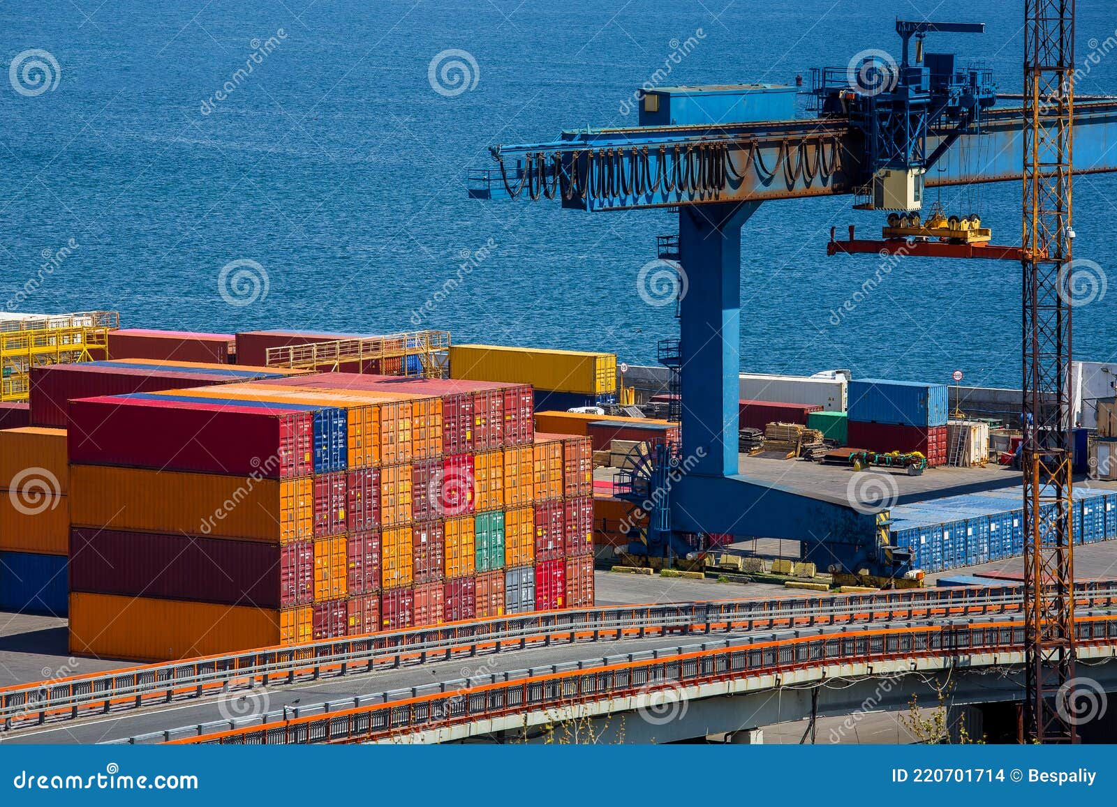 Cargo Seaport with a Warehouse of Multicolored Containers. Stock Photo ...