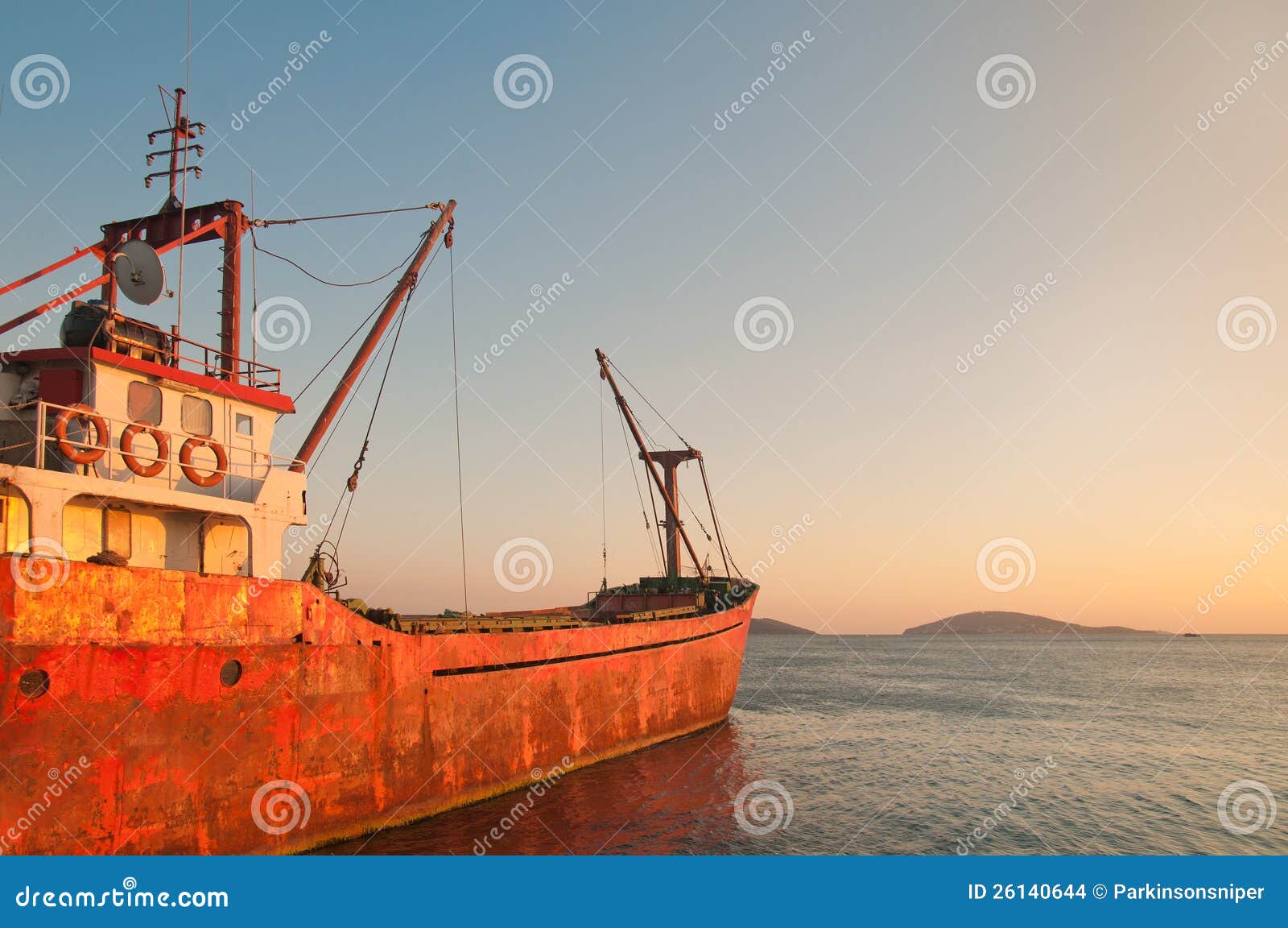 Cargo Ship stock photo. Image of water, ship, small, dawn - 26140644