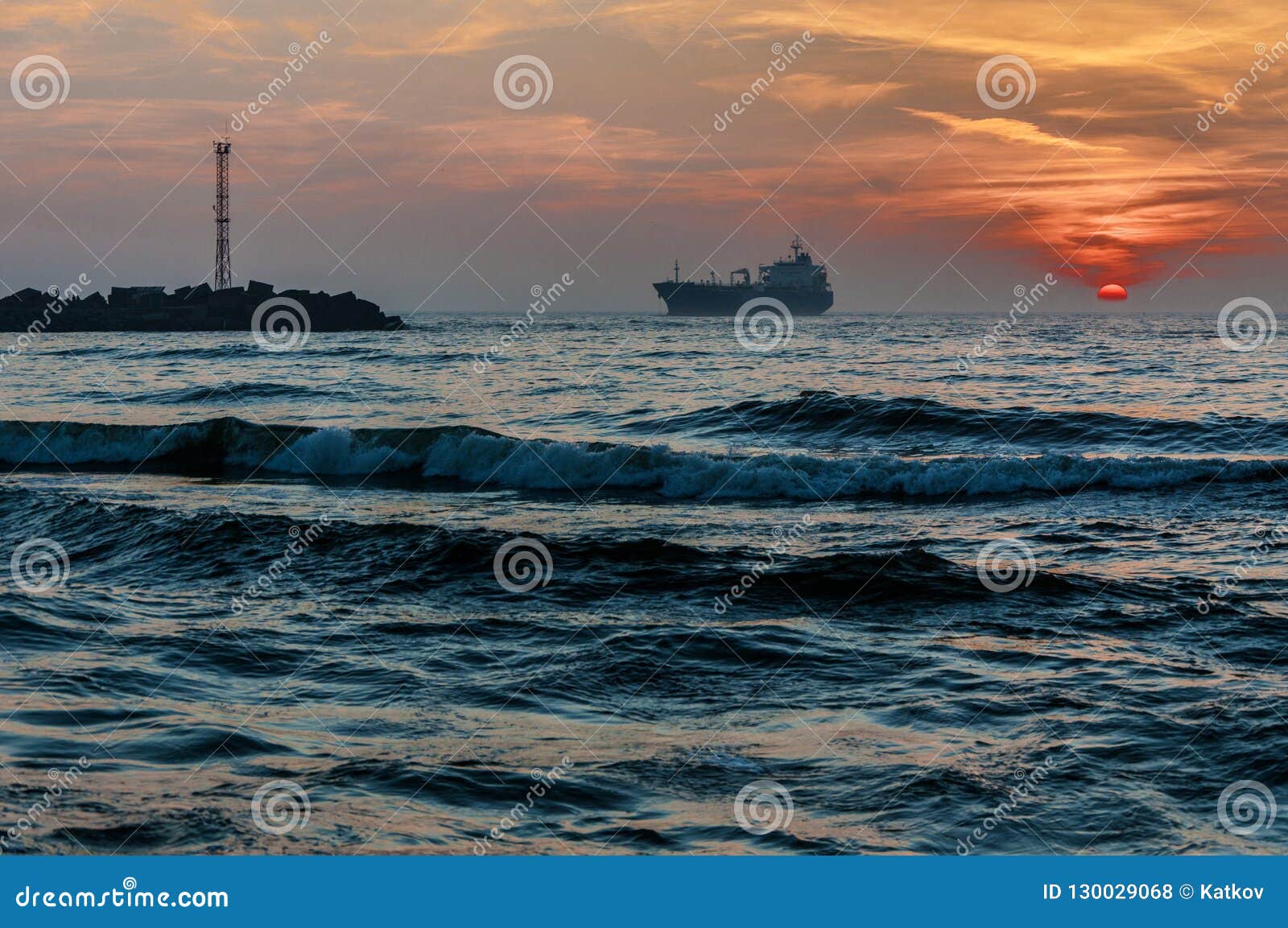 Cargo Ship at Beautiful Sunset Stock Photo - Image of harbour, export ...