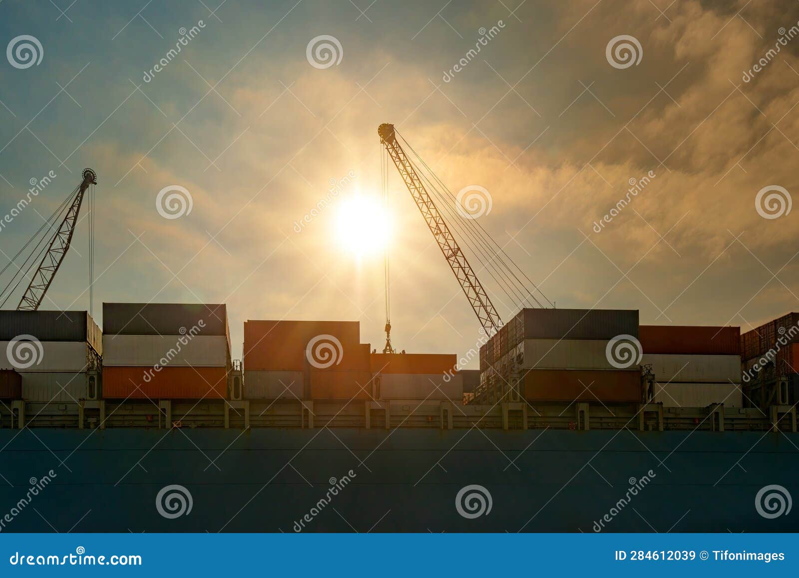 Cargo Ship Being Loaded with Containers Stock Image - Image of cargo ...