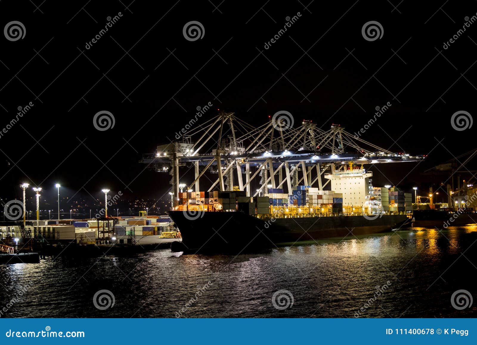 Cargo Ship at night stock photo. Image of night, cargo - 111400678