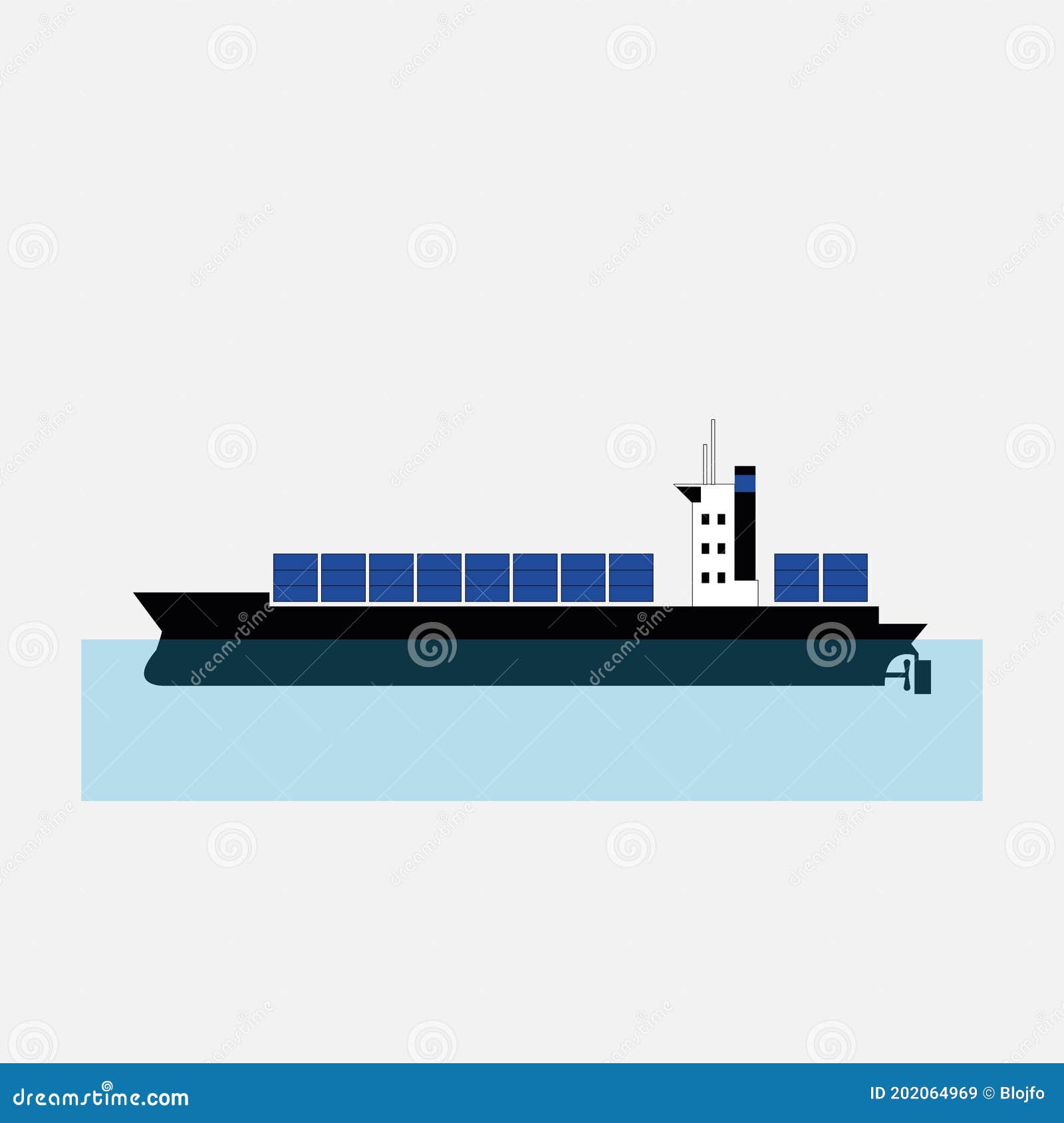 Cargo Ship with Blue Containers Stock Vector - Illustration of freight ...