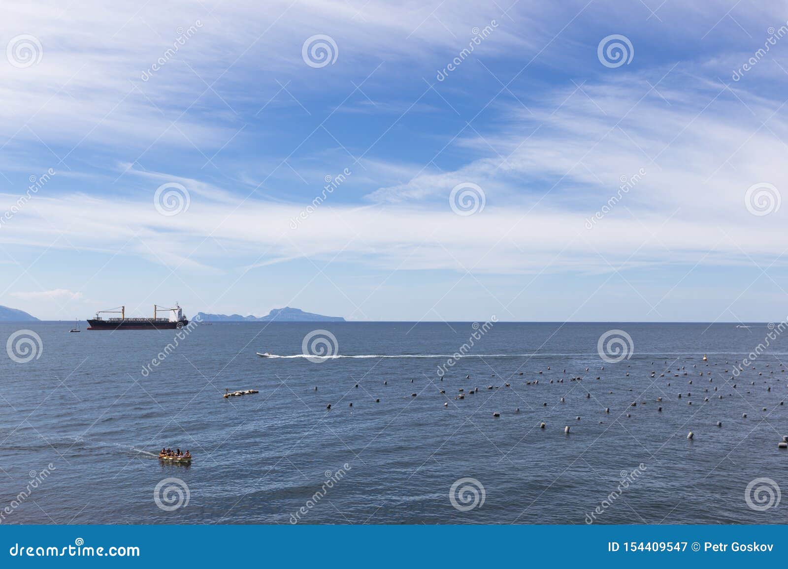 Cargo Ship in the Blue Sea. Stock Image - Image of nautical, business ...