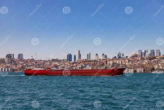 Cargo Ship at the Bosphorous Strait Stock Image - Image of buildings ...