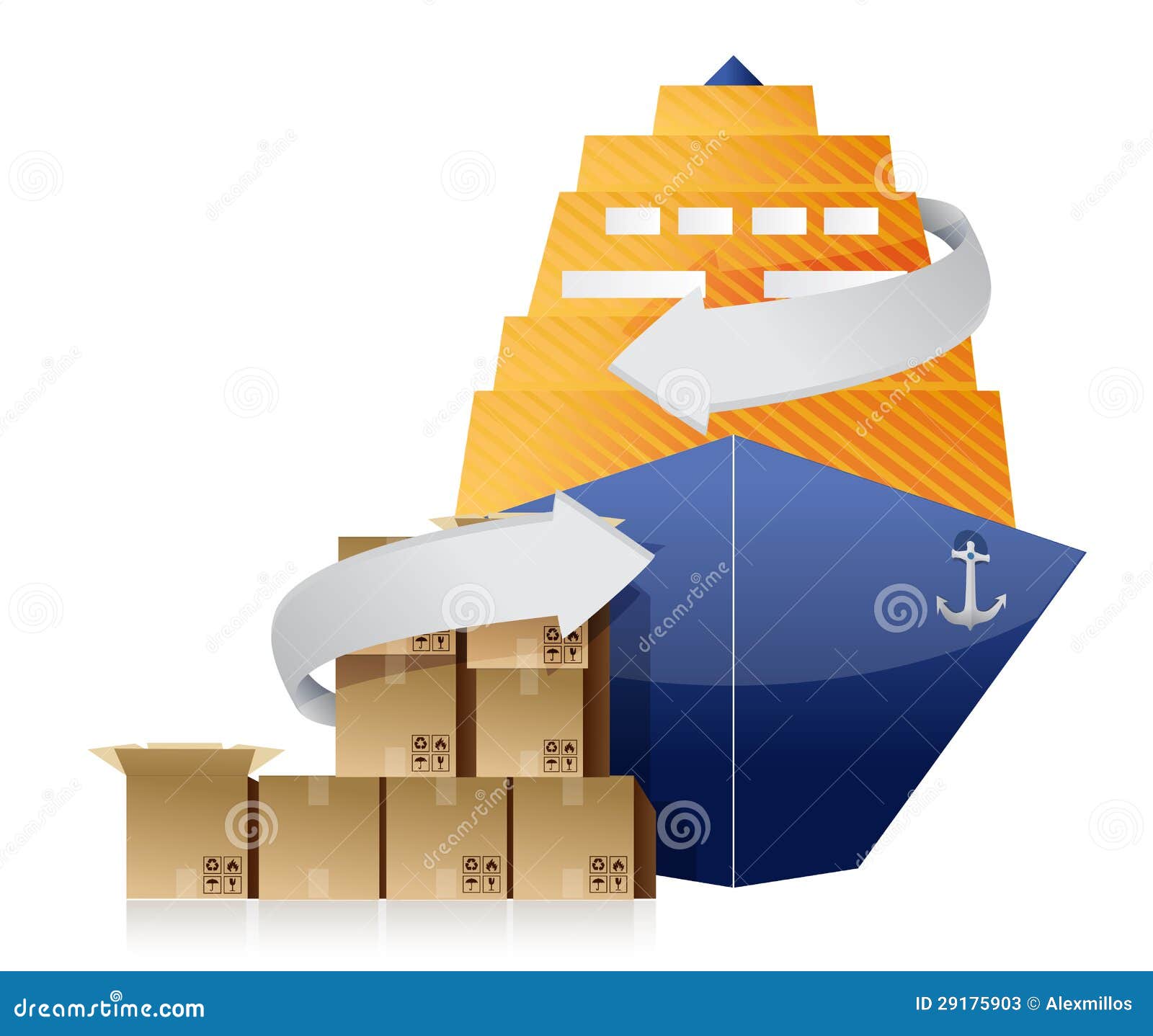 Cargo Ship, Boxes, and Movement Arrows Stock Illustration ...