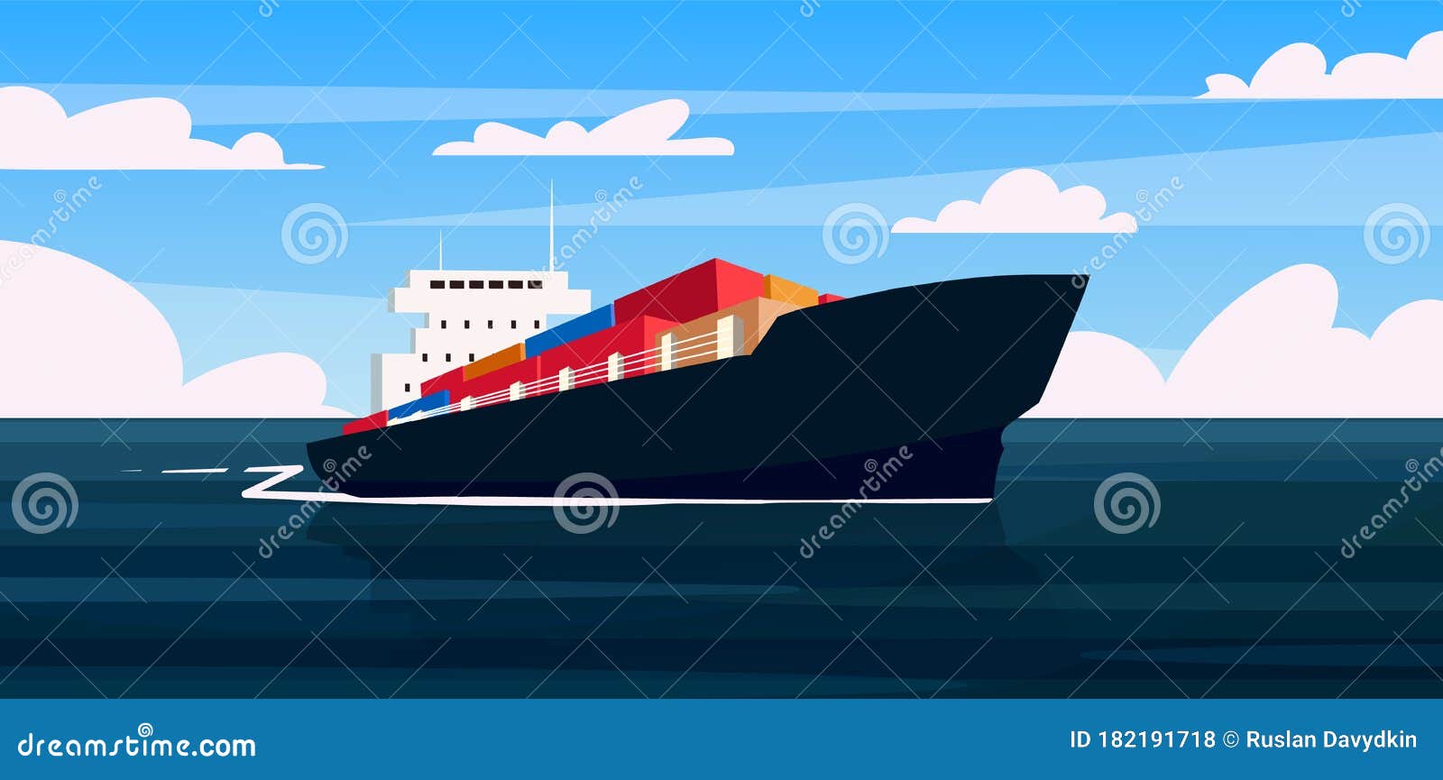 A Cargo Ship is Carrying Containers with Goods. Merchant Ship Vector ...