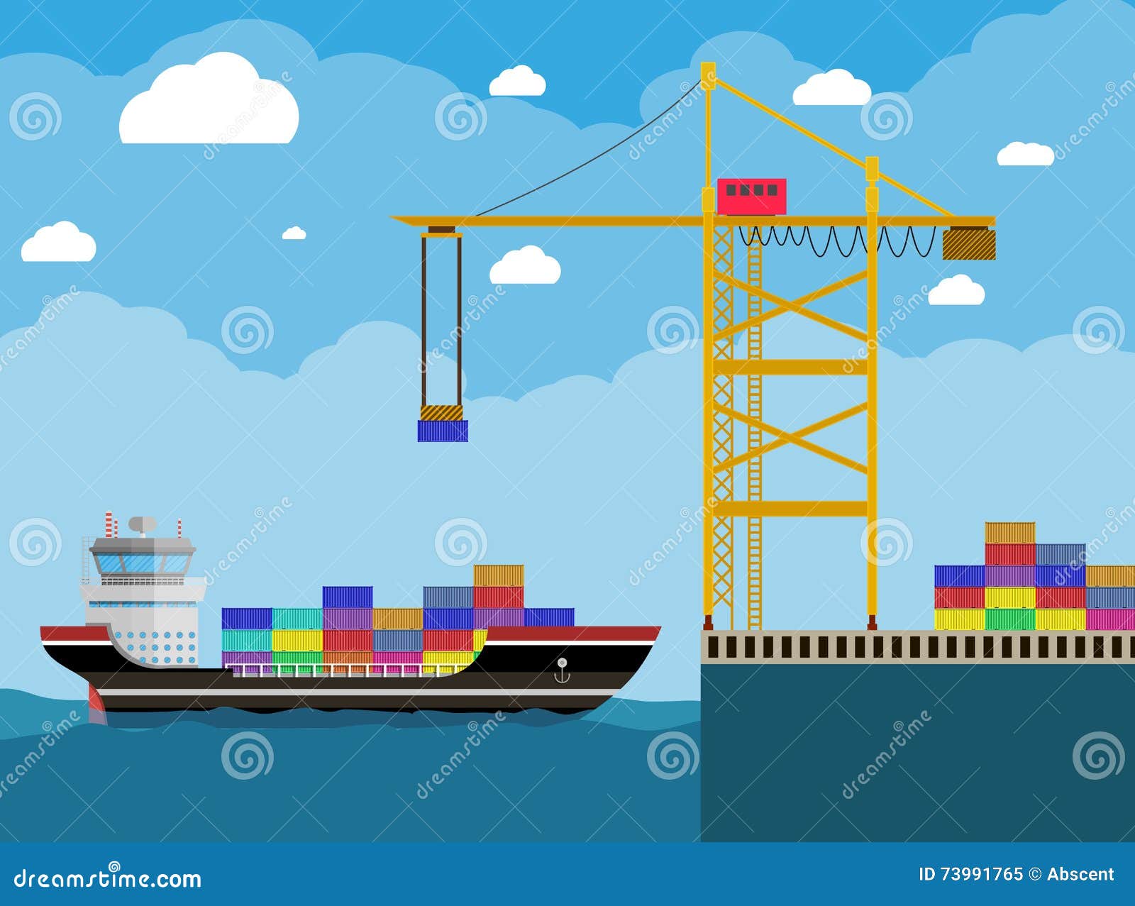 Cargo Ship And Container Crane Vector Illustration | CartoonDealer.com ...