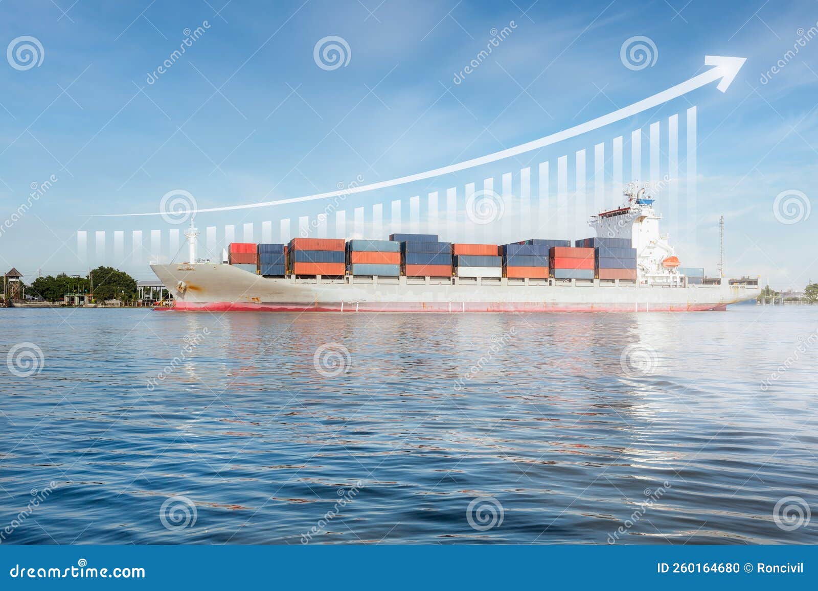 Cargo Ship at Port with Concept of Growth Market. Stock Photo - Image ...