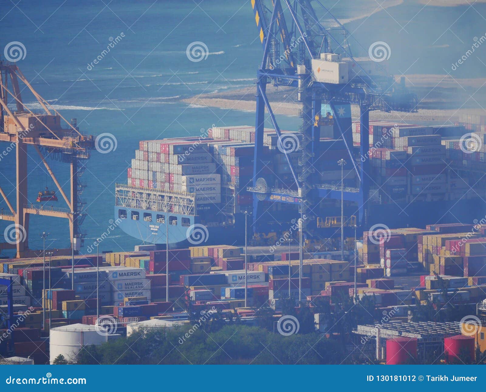 Cargo Ship at Container Gantry Cranes Editorial Photography - Image of ...