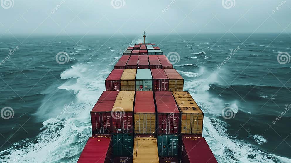 Cargo Ship without Container Shipment in Storm Stock Illustration ...