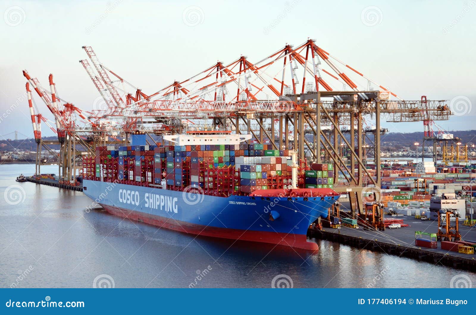 Cargo Ship In The Container Terminal Of Newark Nj Editorial Stock