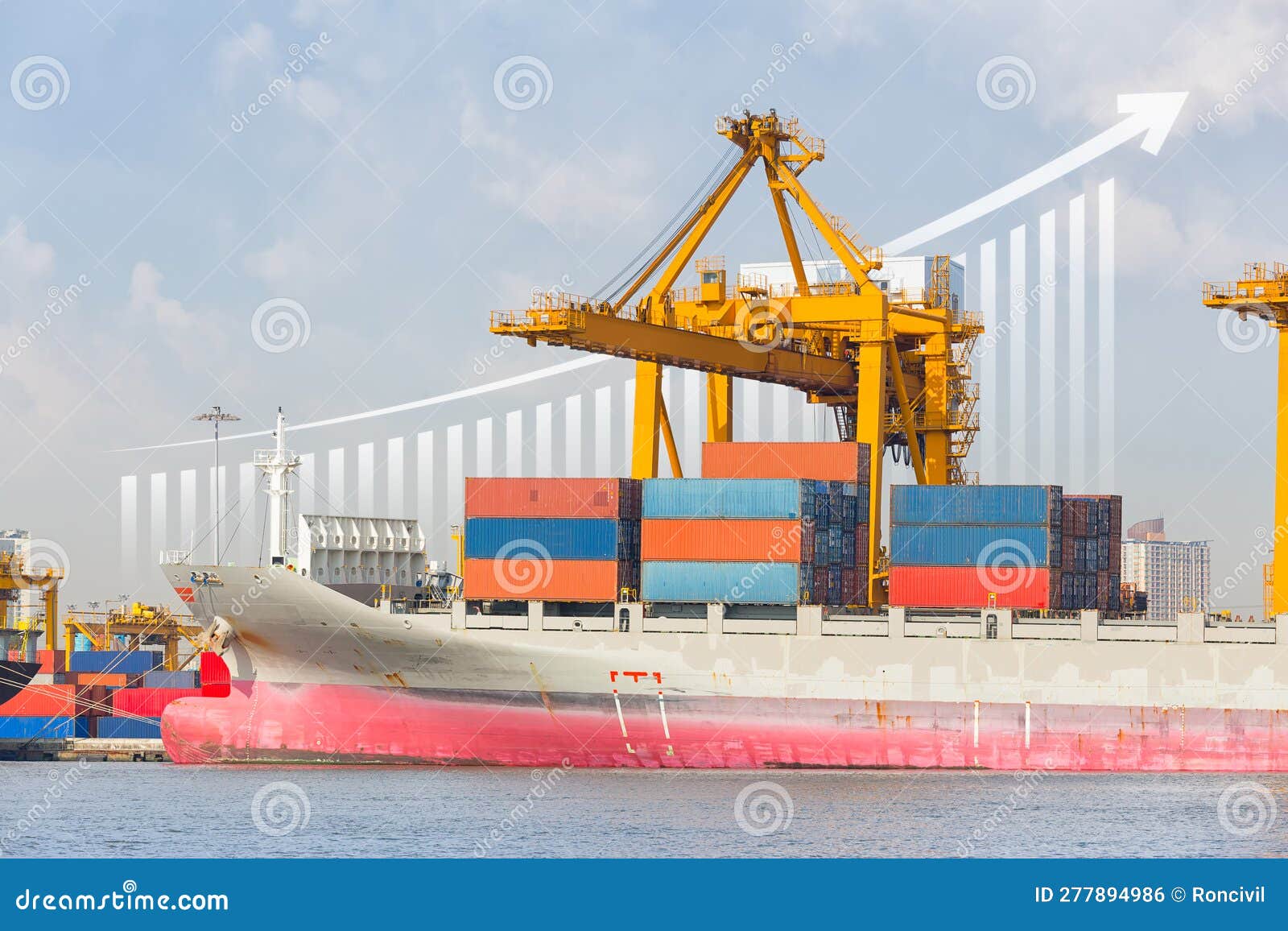 Cargo Ship at Dock with Concept of Increase. Stock Photo - Image of ...