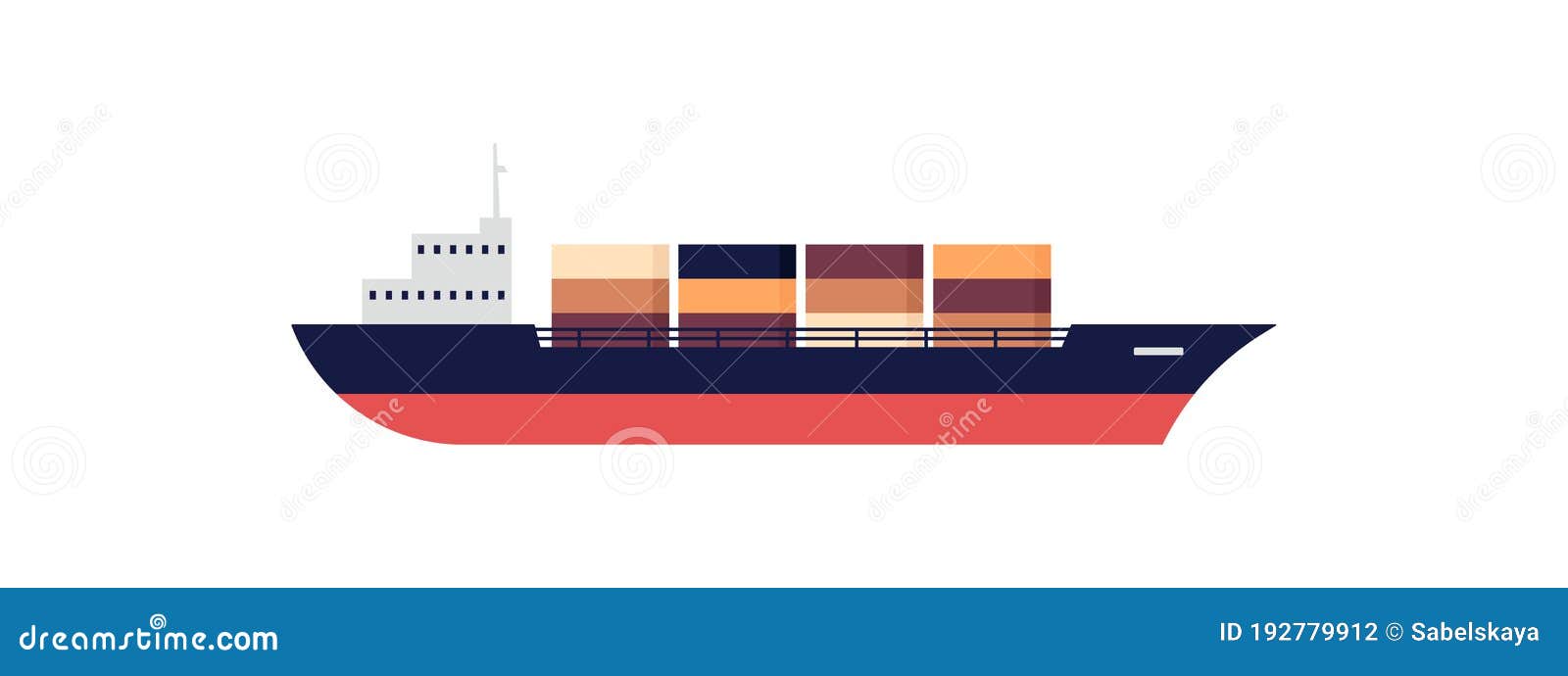 Cargo Ship With Containers Cartoon Icon Flat Vector Illustration