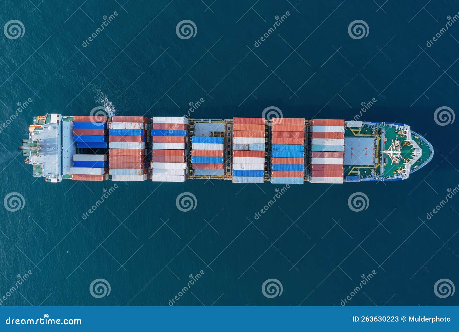 Cargo Ship with Containers, Directly Above Drone View Stock Image ...