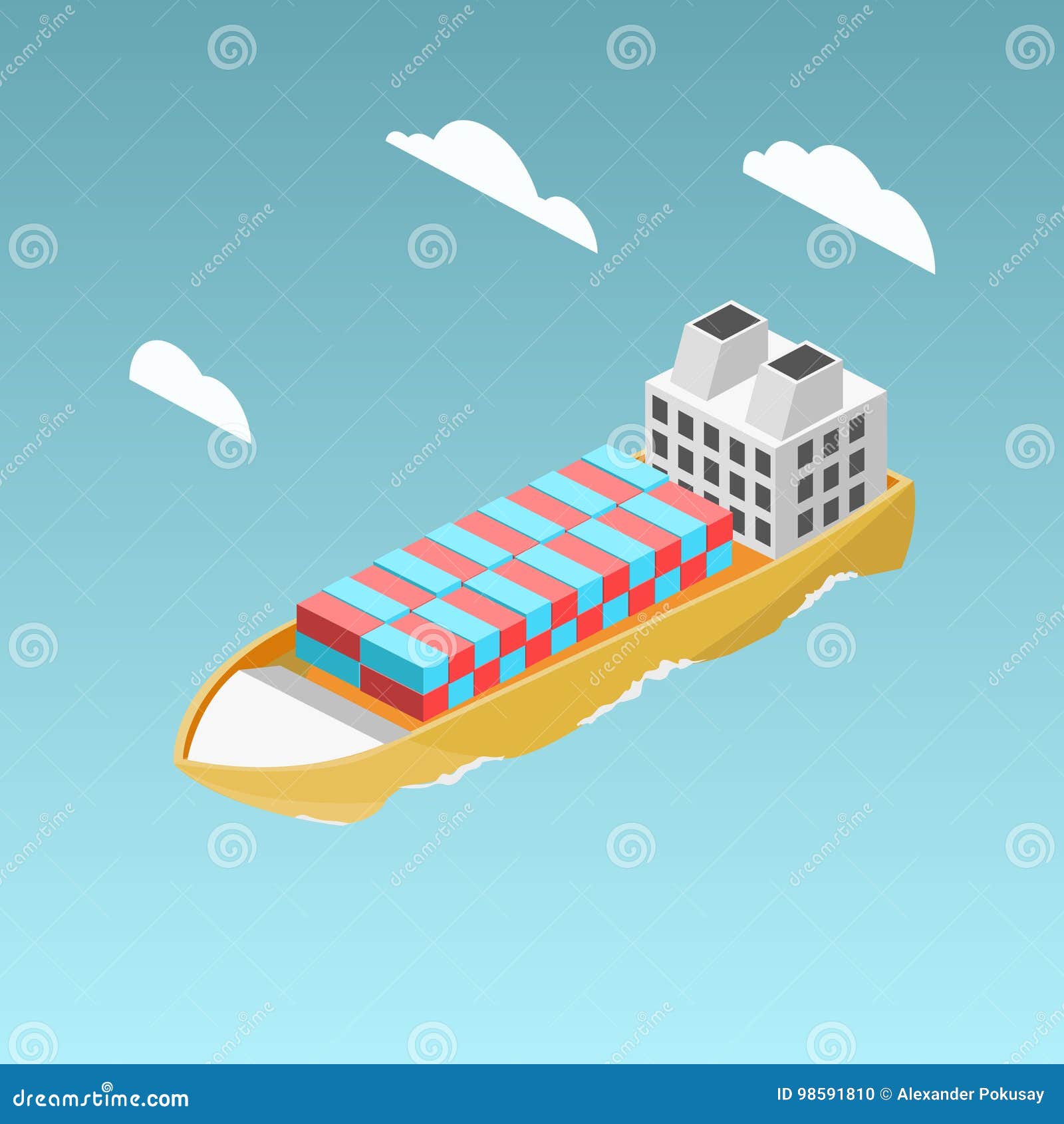 Cargo Ship with Containers Isometric Vector Stock Vector - Illustration ...