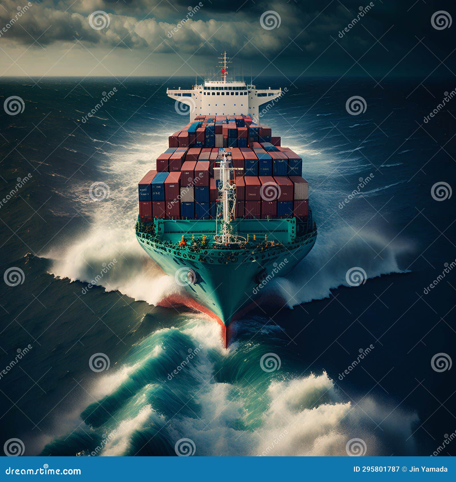 Cargo Ship with Containers in the Ocean. 3D Rendering Stock ...