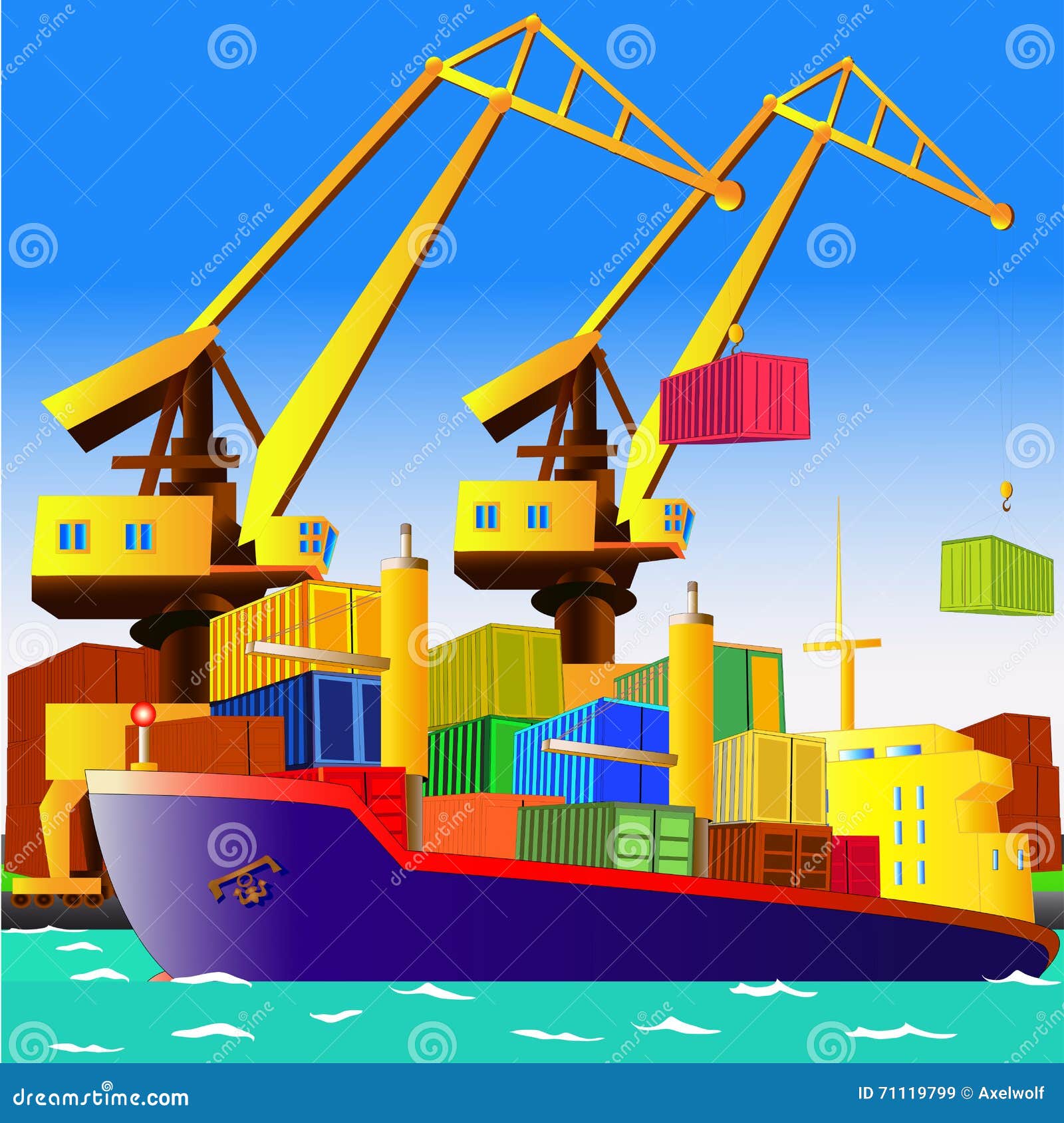 Cargo Ship with Containers in Sea Port, Vector Stock Vector ...