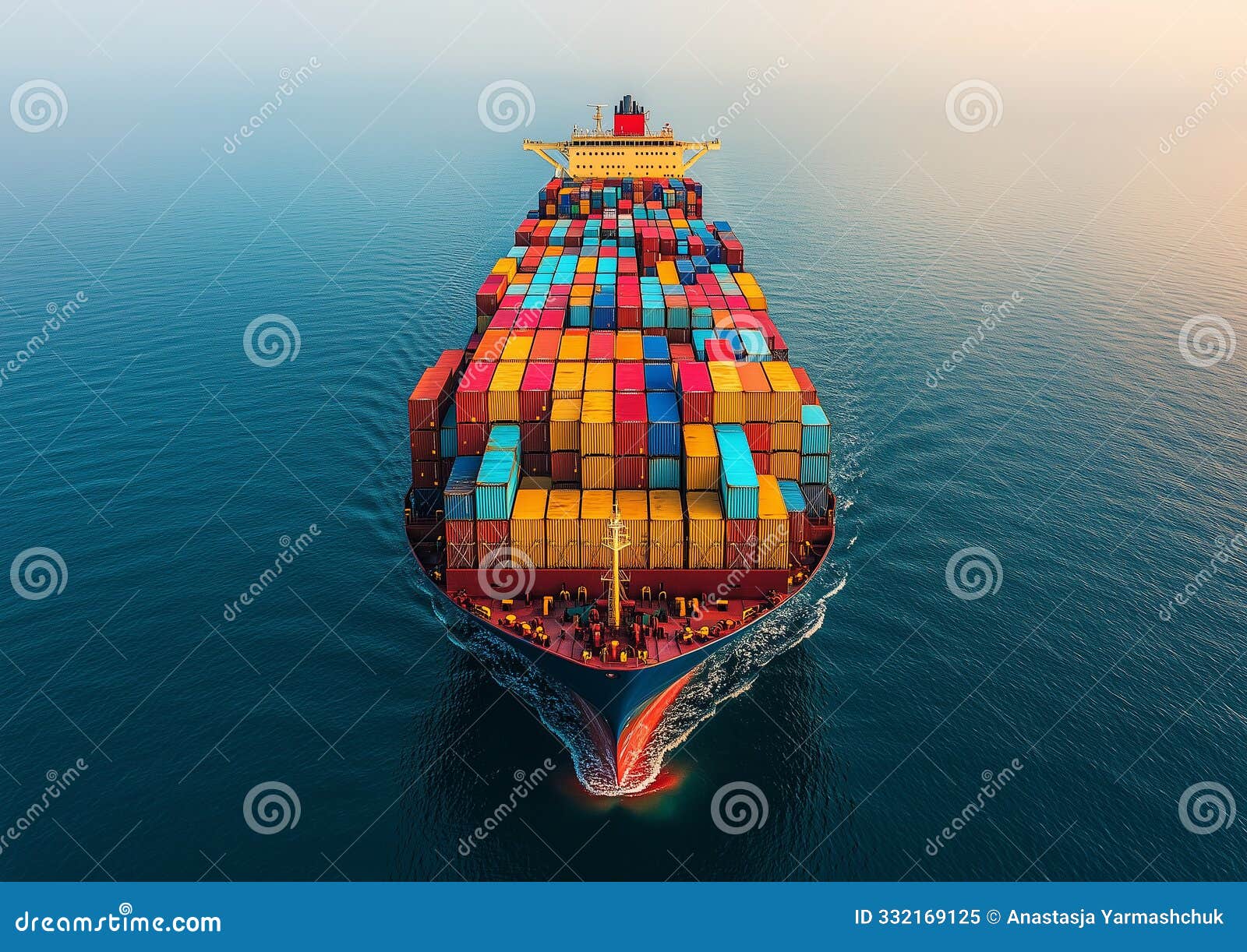 A Cargo Ship with Containers Stacked in Neat Rows Moves Along the Calm ...